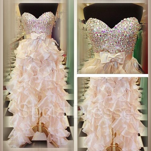 Amazing Ruffles Prom Dresses Pleated Sweetheart Organza Crystal Bling ...