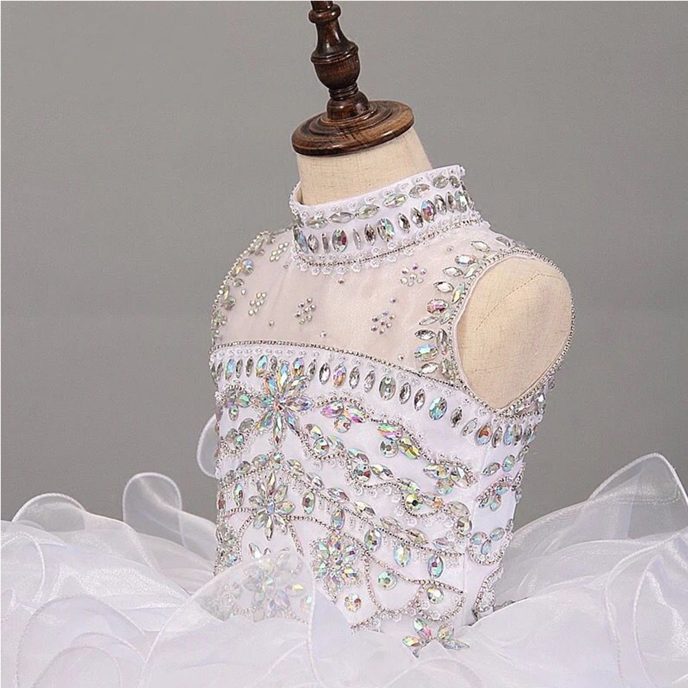 Sparkly White Girls Pageant Formal Dresses Ball Gowns Ruffles Short ...